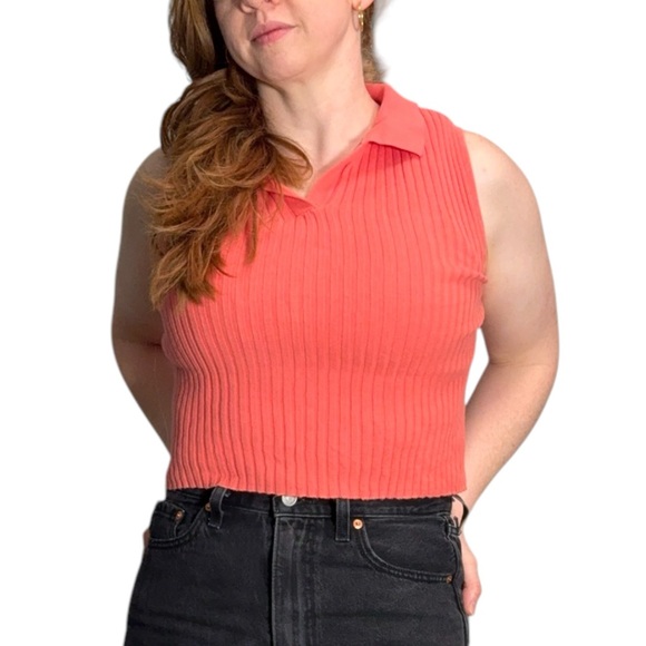 One Step Ahead | Tops | One Step Up Orange Sleeveless Polo Crop Tank ...